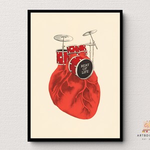 Drummer Heart Art Print | Modern Music Room Decor (digital Download) - Etsy