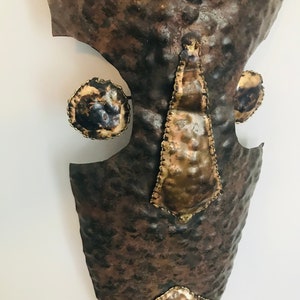 Vintage Metal Wall Art, Embossed Metal Mask Sculpture, XL Metal Mask ...