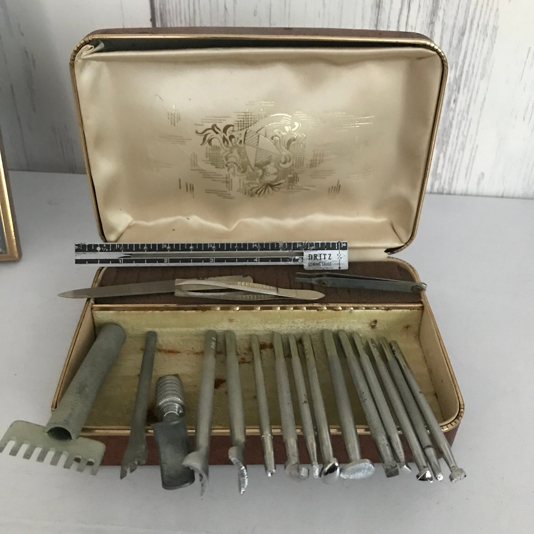 Set of Vintage Leather Tools, Leather Working Figure Carving Veiner ...