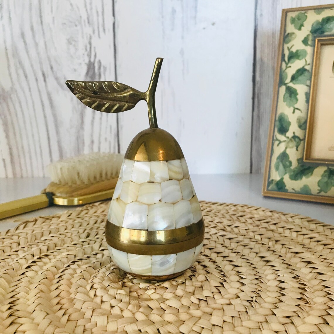 Vintage Brass Pear, Brass & Mother of Pearl Pear Trinket Box, Shell ...