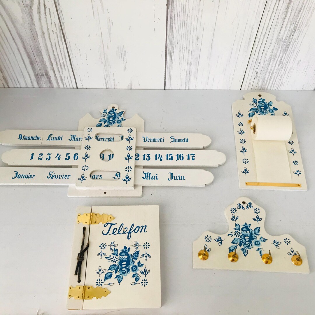 Vintage French Perpetual Calendar, Set of Calendar, Key Holder, Phone ...