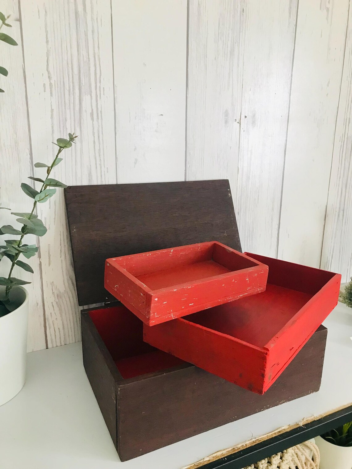 Vintage Primitive Wood Box Set, Rustic Farmhouse Decor - Etsy
