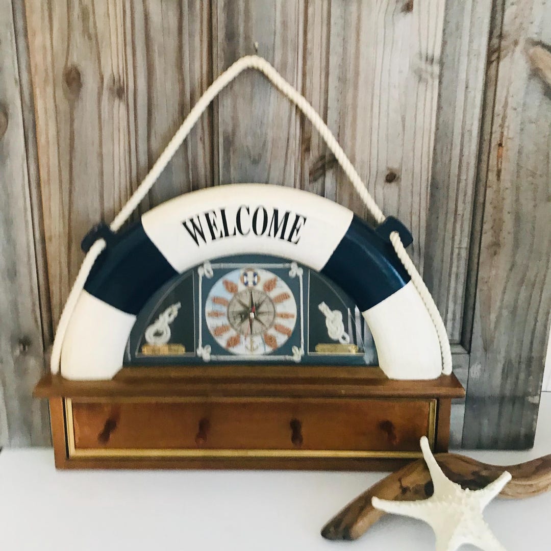 Vintage Life Buoy Coat Rack Clock, Welcome Life Buoy, Clock Buoy ...