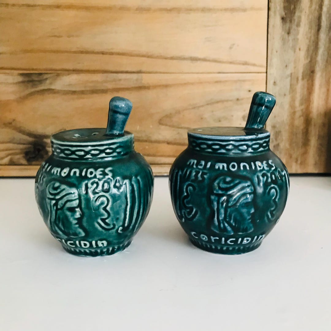 Rare Vintage Maimonides Ceramic Apothecary Jar Salt and Pepper Shakers ...
