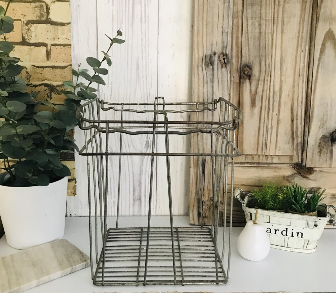 Large Vintage Metal Wire Egg Carton Crate Box, Antique Wire Basket ...