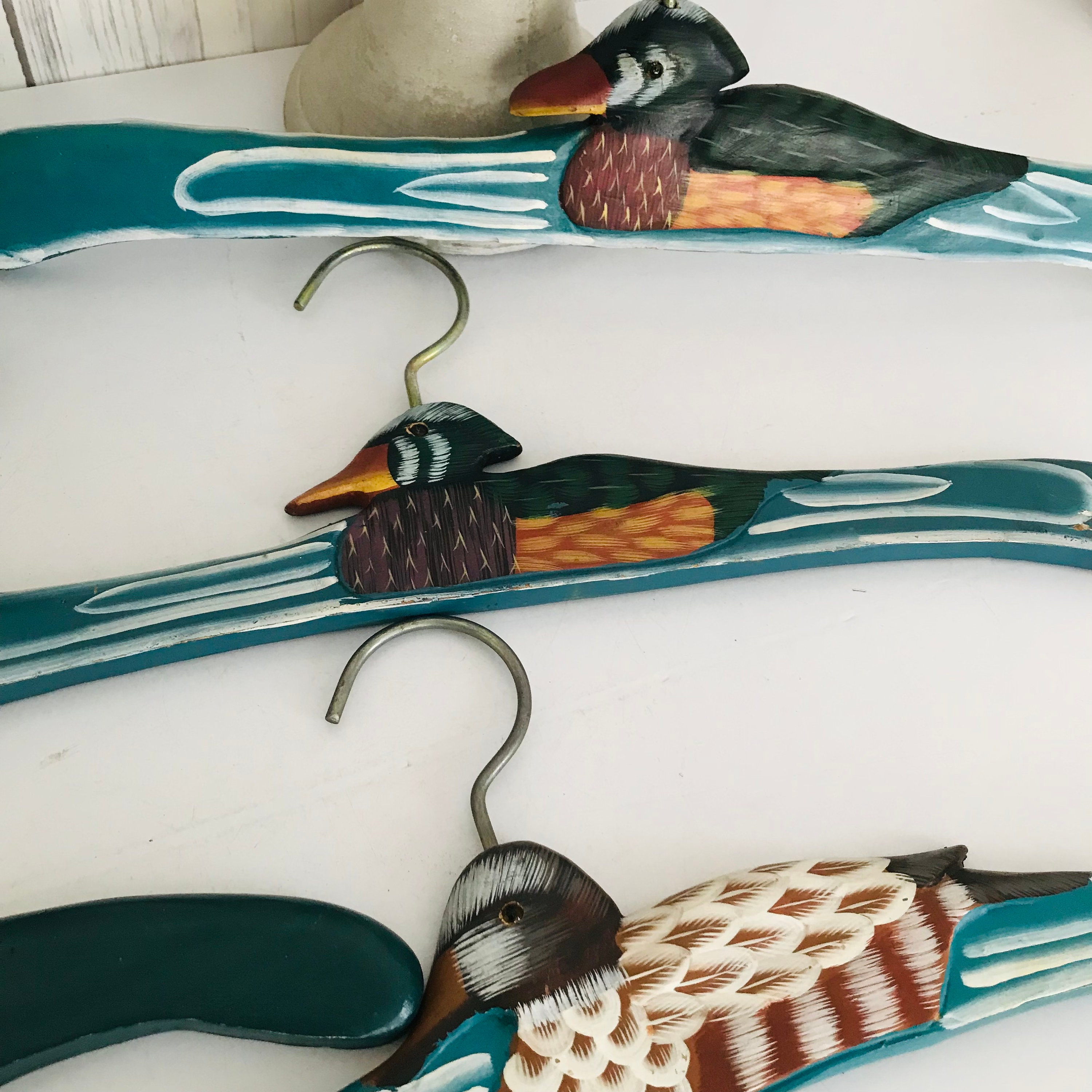 Vintage Wooden Duck Clothes Hanger Carved, Vintage Set of 4 Wooden Duck ...