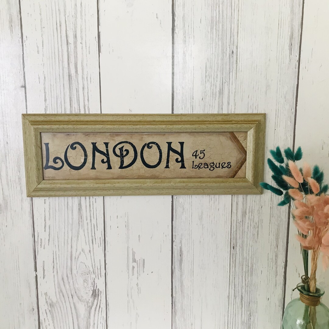 Vintage London Sign, Wooden Frame Sign, Cream Tone Wood Wall Hanging ...