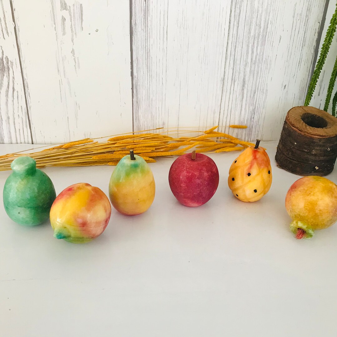 Vintage Italian Alabaster Carved Stone Fruit - Set of 6, Italian ...
