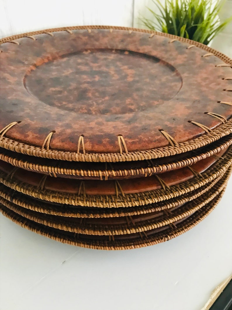 Indonesian Sasak Pottery Decorative Tamarin Brown Plate Wicker Trim ...