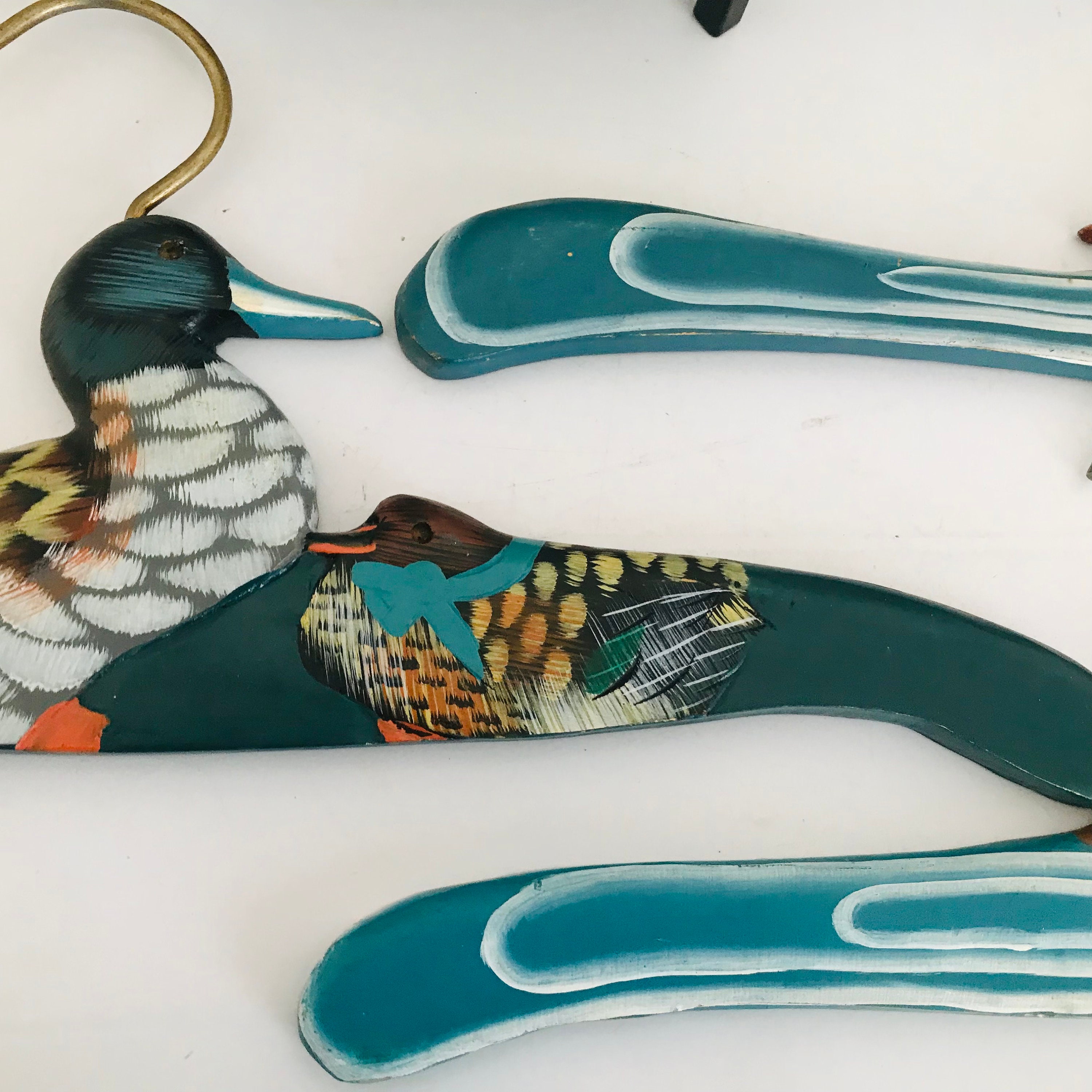 Vintage Wooden Duck Clothes Hanger Carved, Vintage Set of 4 Wooden Duck ...