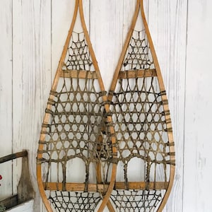 Vintage Wooden Snowshoes, Primitive Wooden Snowshoe, Beavertail Hand ...