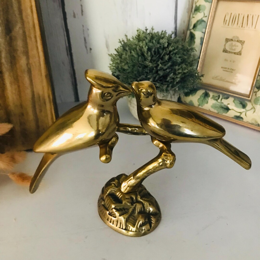 Solid Brass Birds Sitting on a Branch, Vintage Cardinals / Love Birds ...