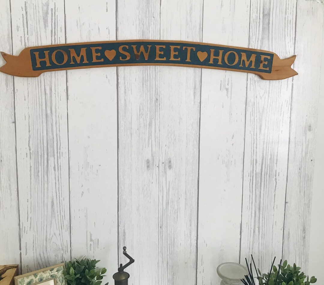 Vintage Carved Wooden Home Sweet Home Sign, Wood Banner Ribbon, Country ...