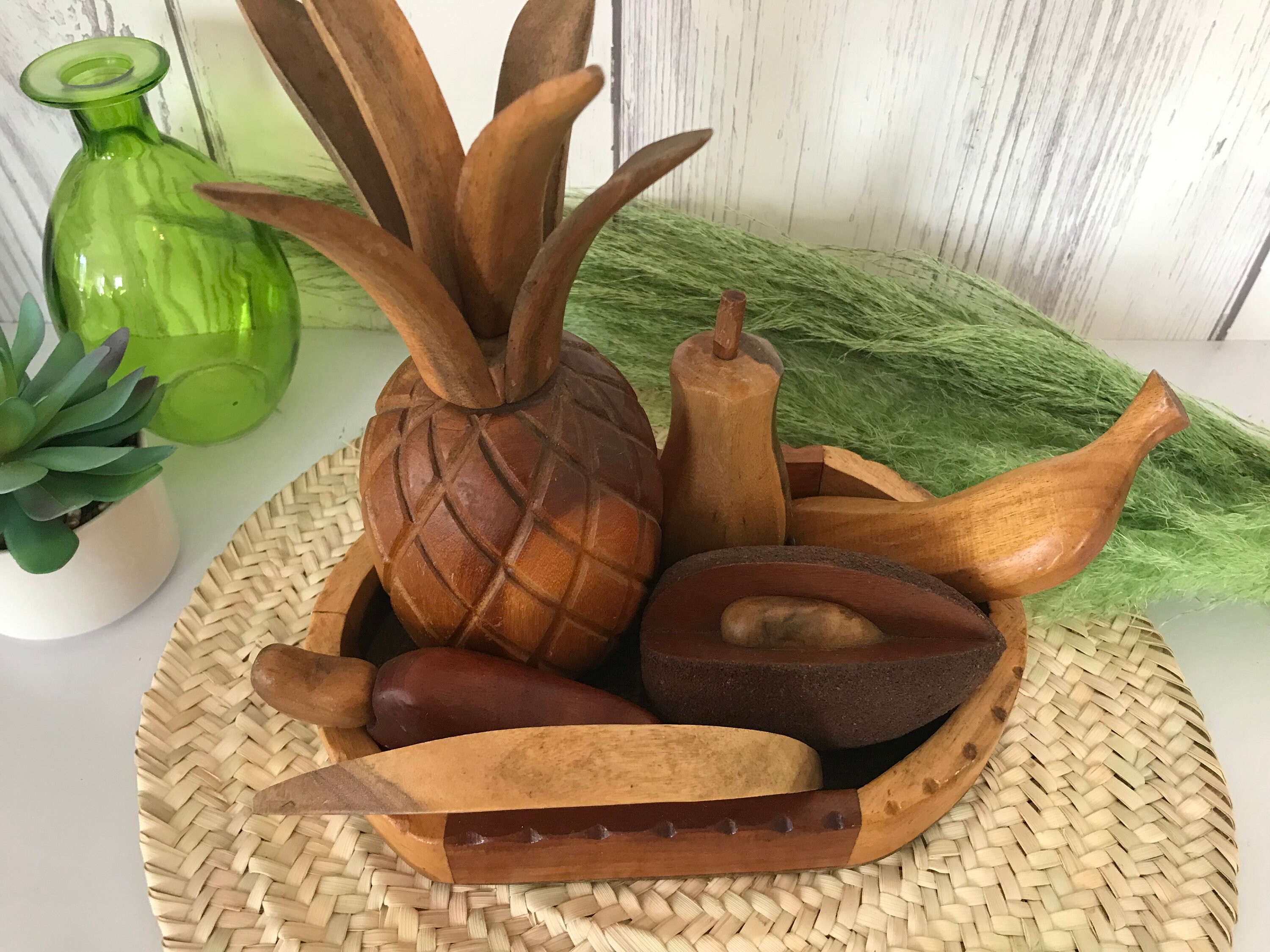 Wooden Fruits Basket, Vintage Wooden Fruits, Pineapple, Melon, Pear ...