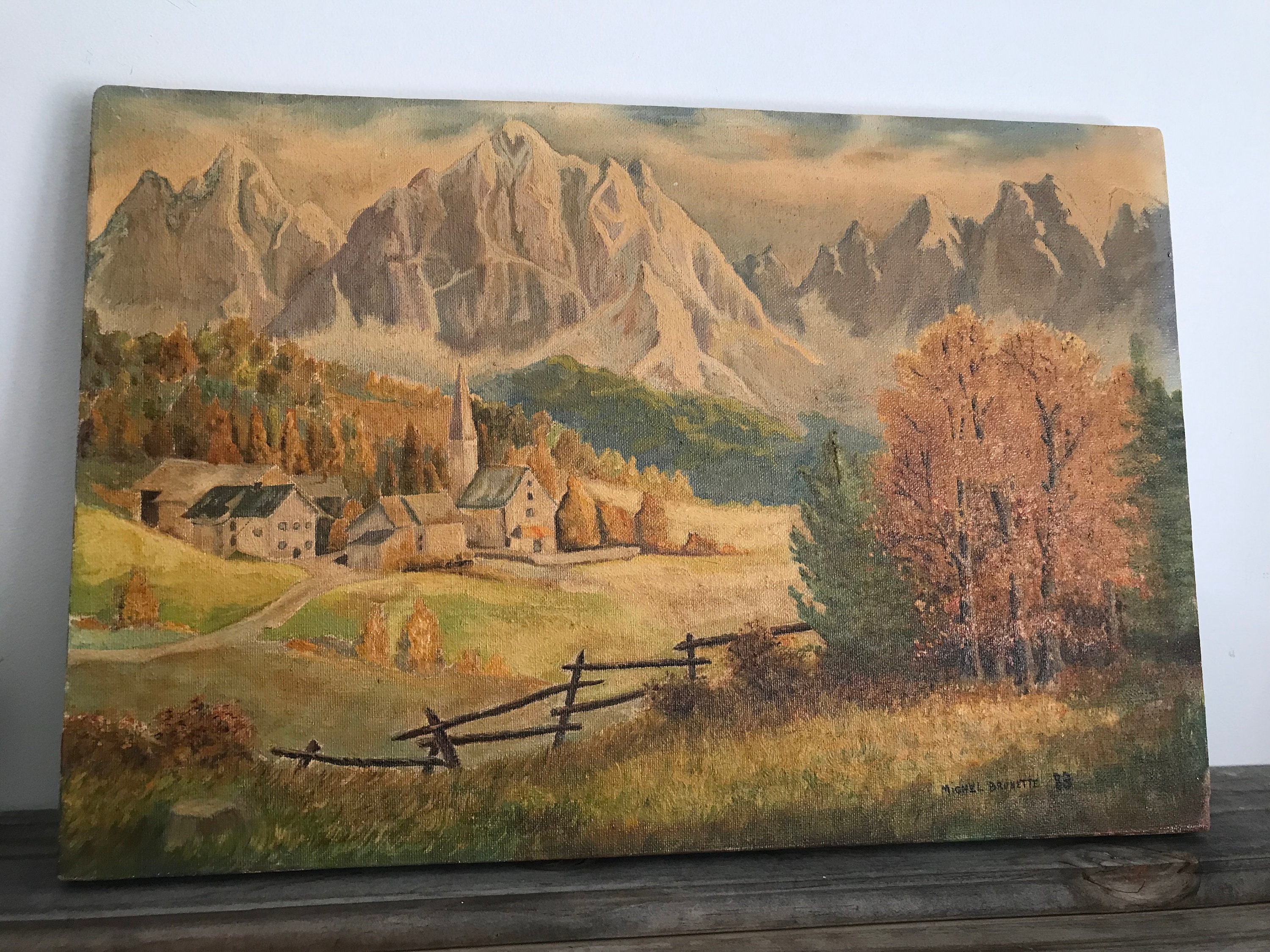 Vintage Landscape Oil Painting, Village Painting Art Work, Rustic Oil ...