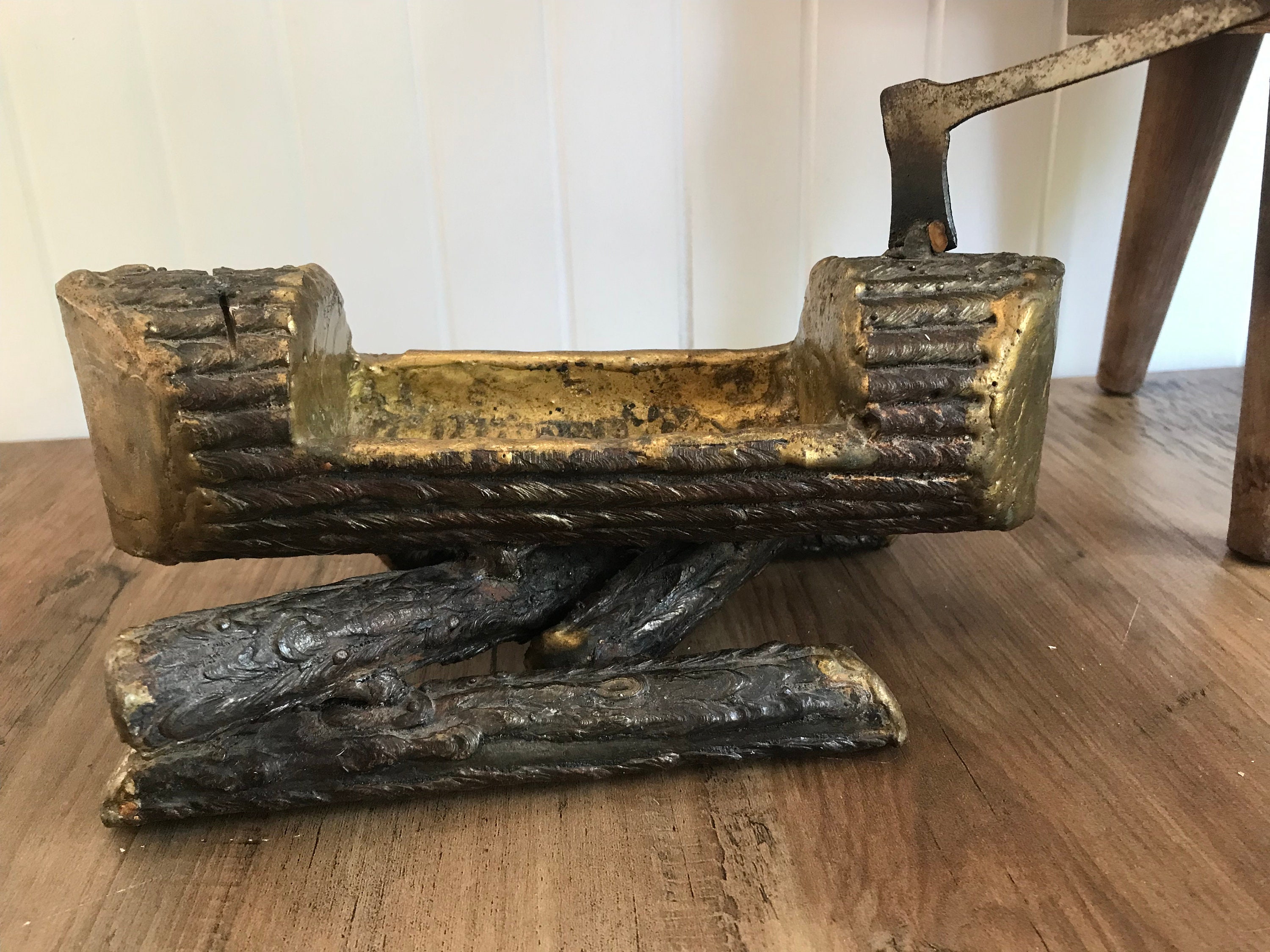 Antique Cast Iron Log Planter, Axe and Log Matches Holder, Vintage Iron ...