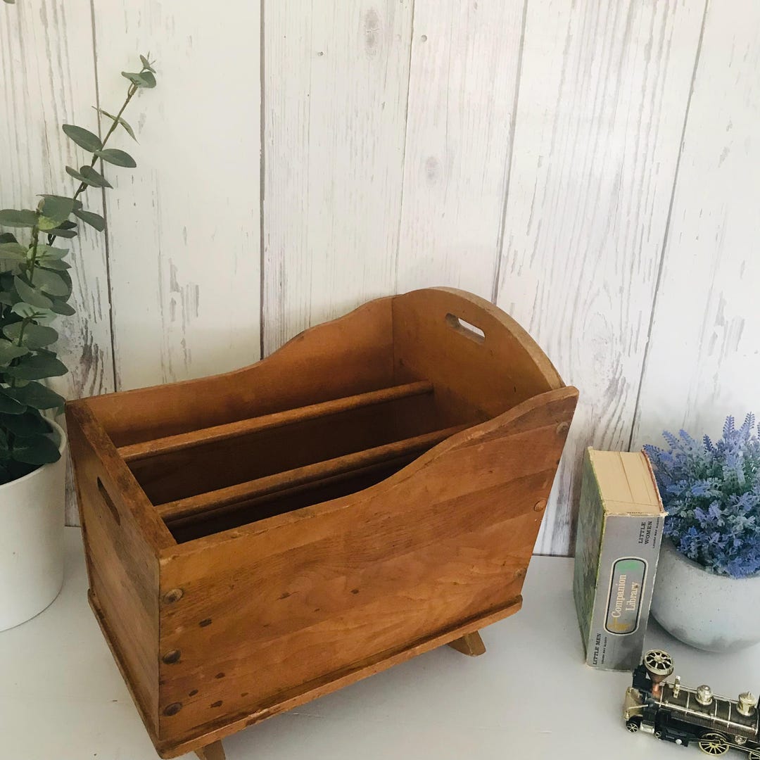 Vintage George B Bent Style Book Cradle, Wooden Magazine Rack, Cradle ...