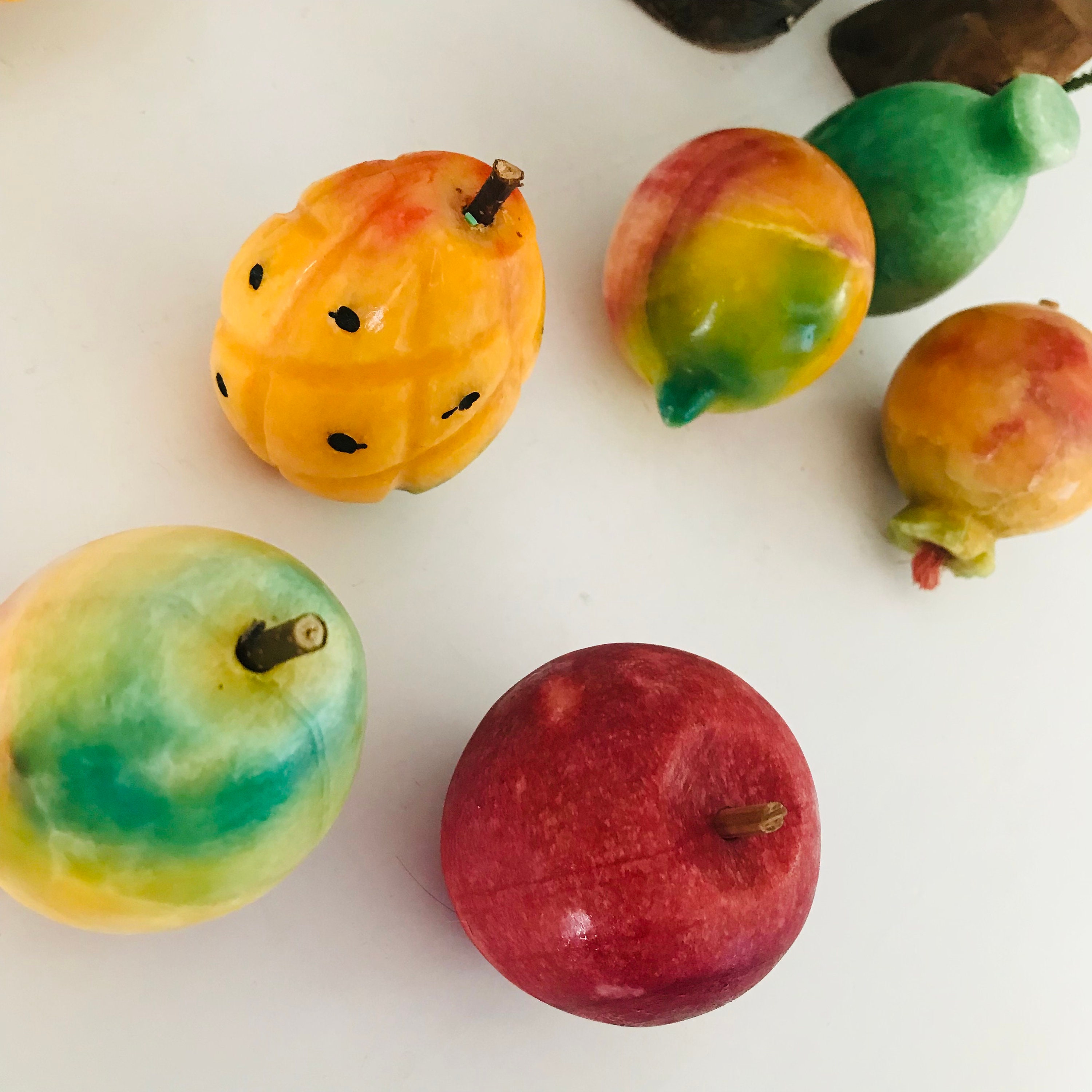 Vintage Italian Alabaster Carved Stone Fruit Set of 6, Italian Polished ...