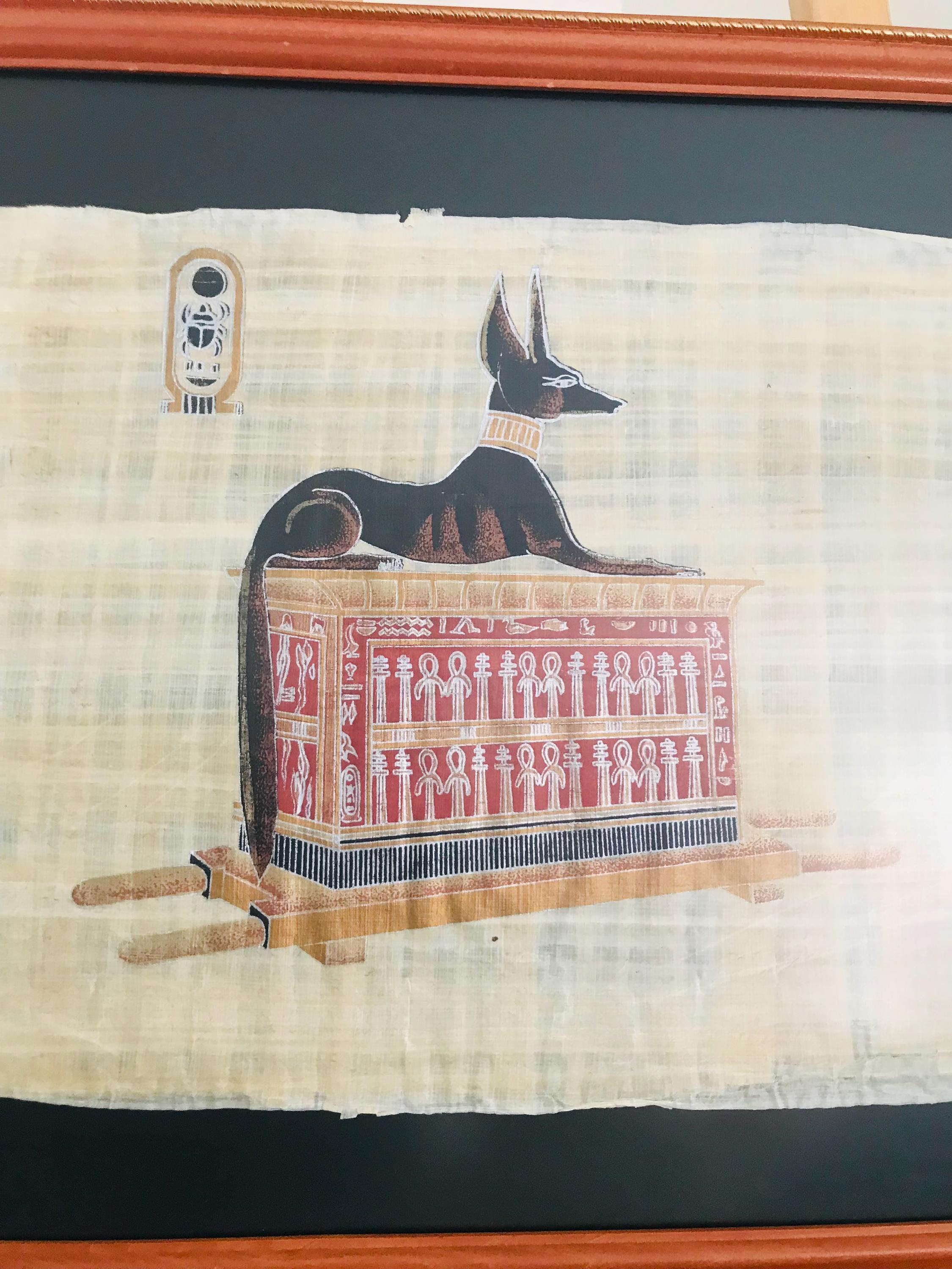 Anubis on Sarcophagus Frame, Hand-painted on Egyptian Papyrus, Gold ...
