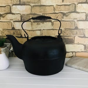 Antique Cast Iron Kettle, Heavy Metal Tea Pot, Kettle Large Cast Iron ...