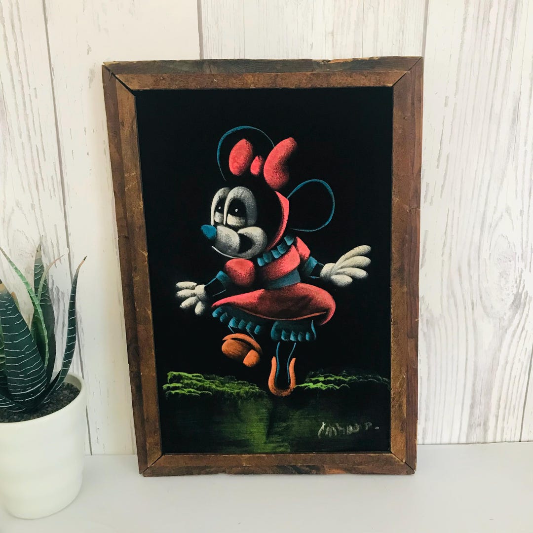 Black Velvet Minnie Mouse Painting, Vintage Minnie Mouse Oil Painting ...