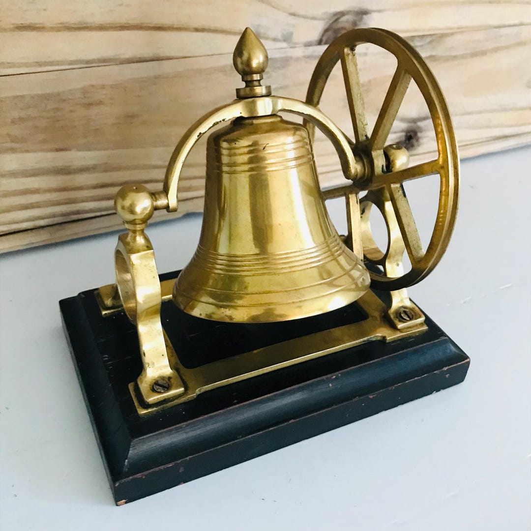 Vintage Brass Ships Bell With Pulley Wheel, Table Top Desk Bell, Home ...