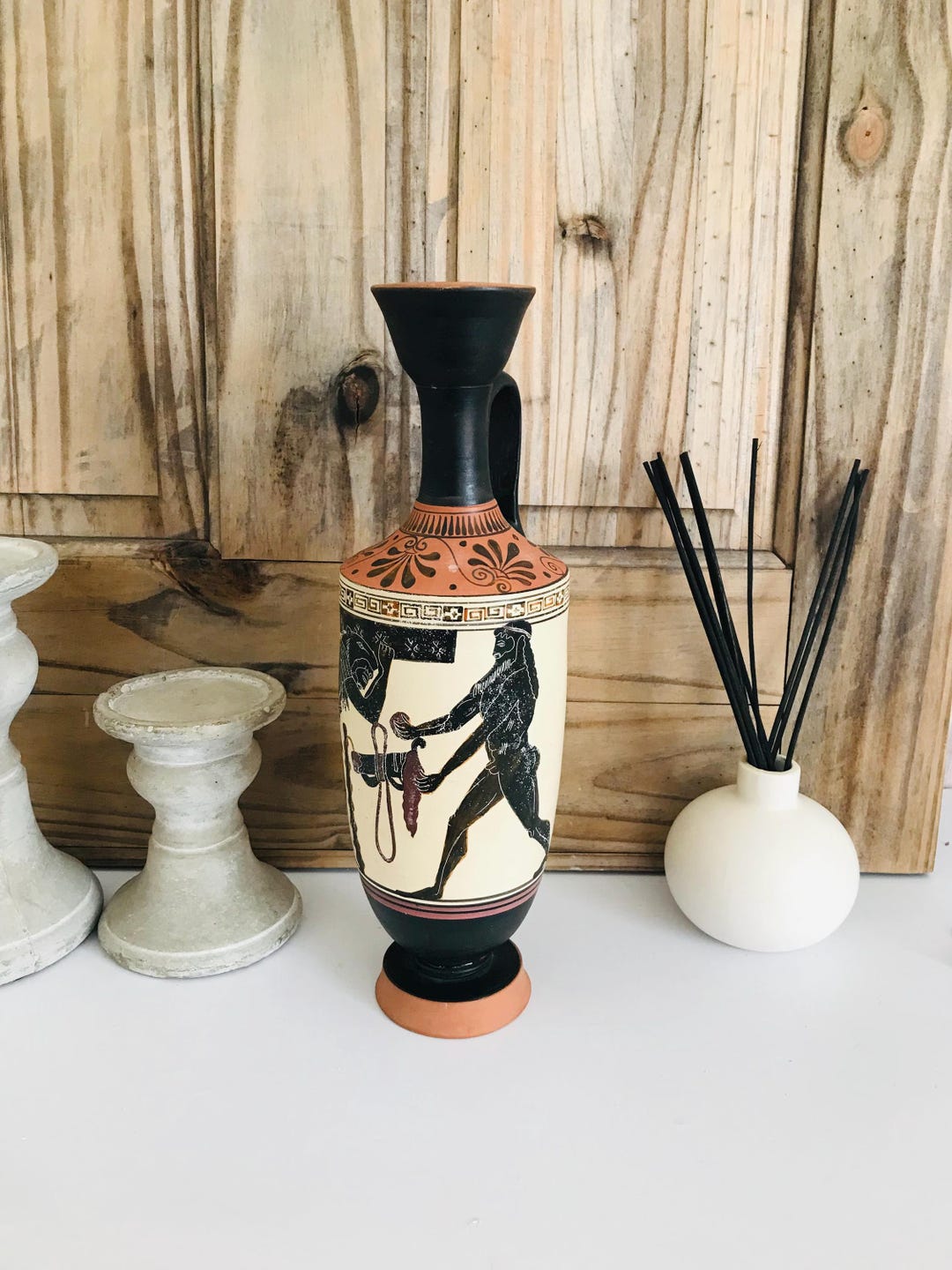 Vintage Greek Vase, Hercules and Atlas Black Figure Lekythos ...