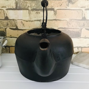 Antique Cast Iron Kettle, Heavy Metal Tea Pot, Kettle Large Cast Iron ...
