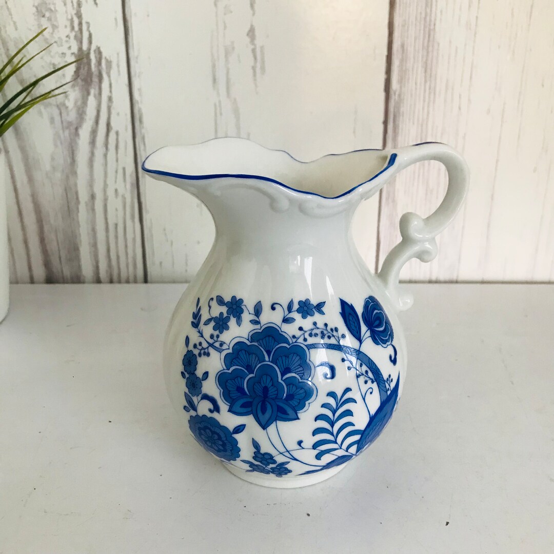 Vintage Blue and White Floral Pitcher, Vintage Water Pitcher, Japan ...