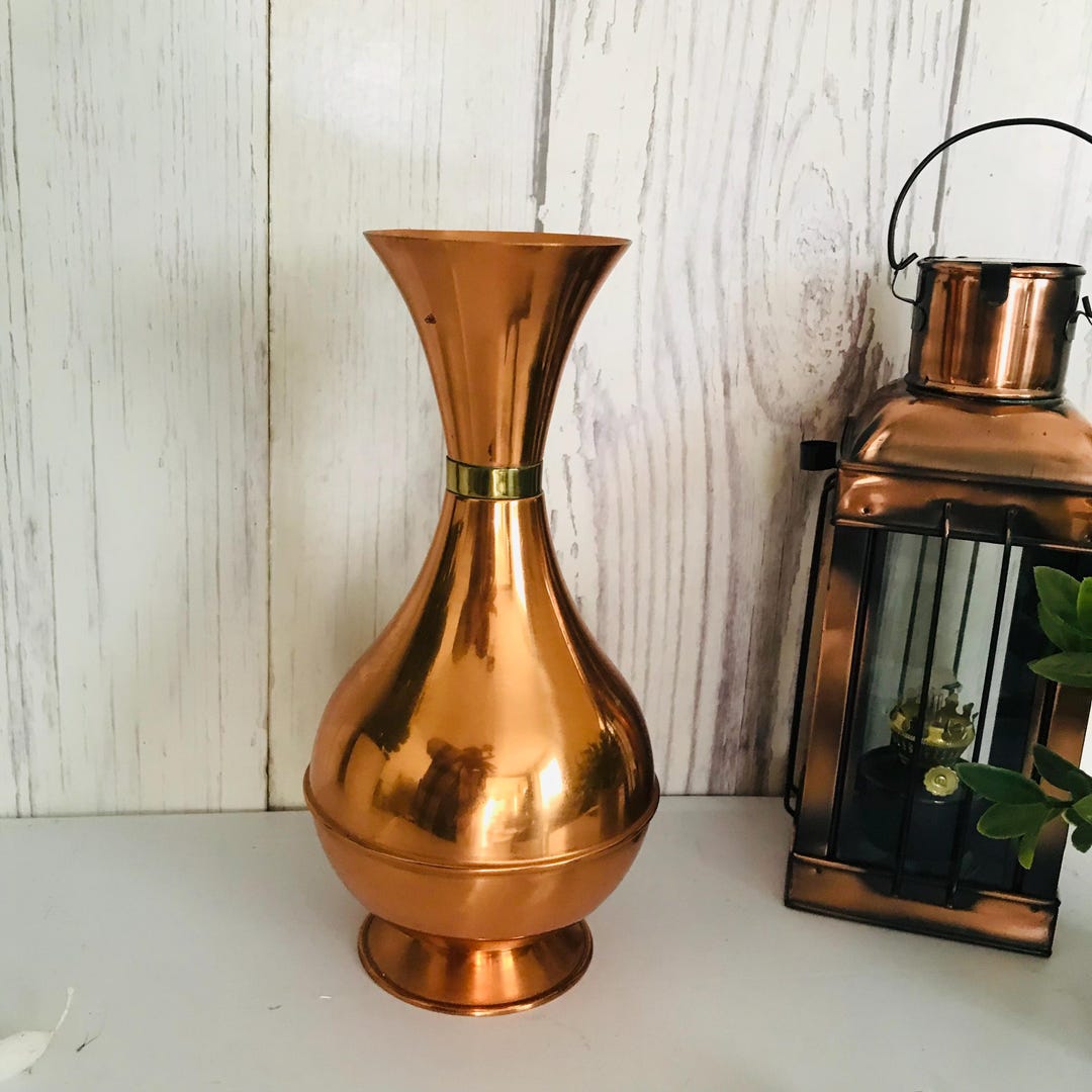 Vintage Copral Copper Vase With Brass Neck, Made in Portugal, Trumpet ...