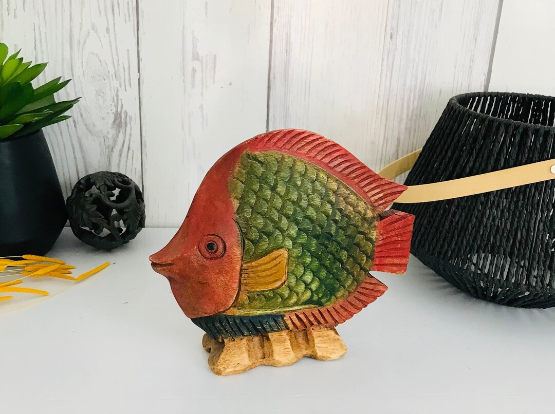 Hand Painted Carved Wood Tropical Fish, Vintage Colorful Wooden Fish ...