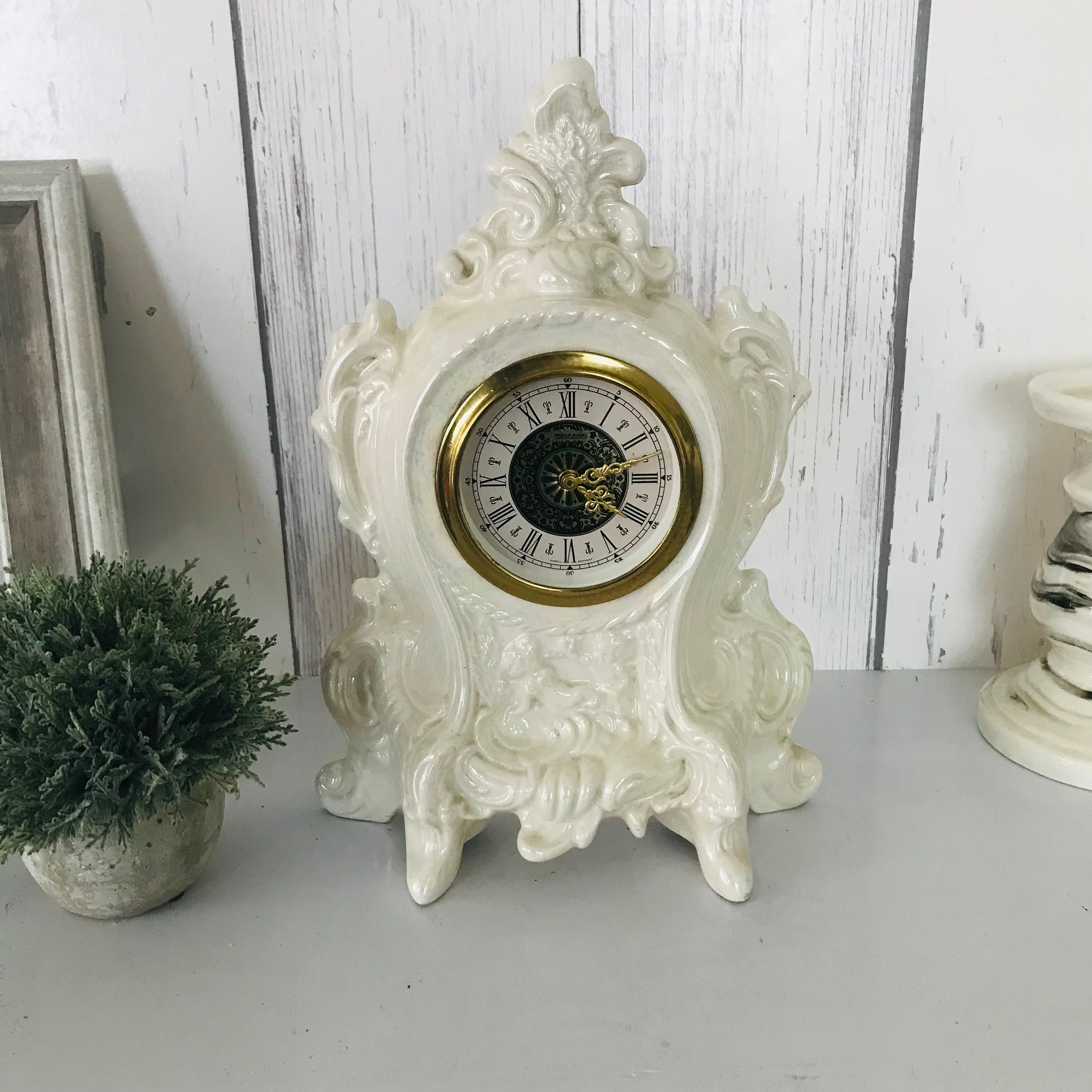 Mercedes Wind up Mantle Clock Signed, Vintage MCM Ceramic Mantle Clock ...