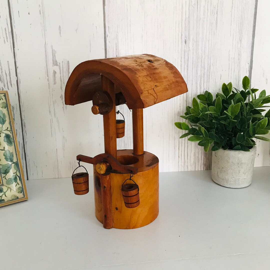 Vintage Wooden Well, Wishing Well, Handmade Wood Water Well, Farmhouse ...