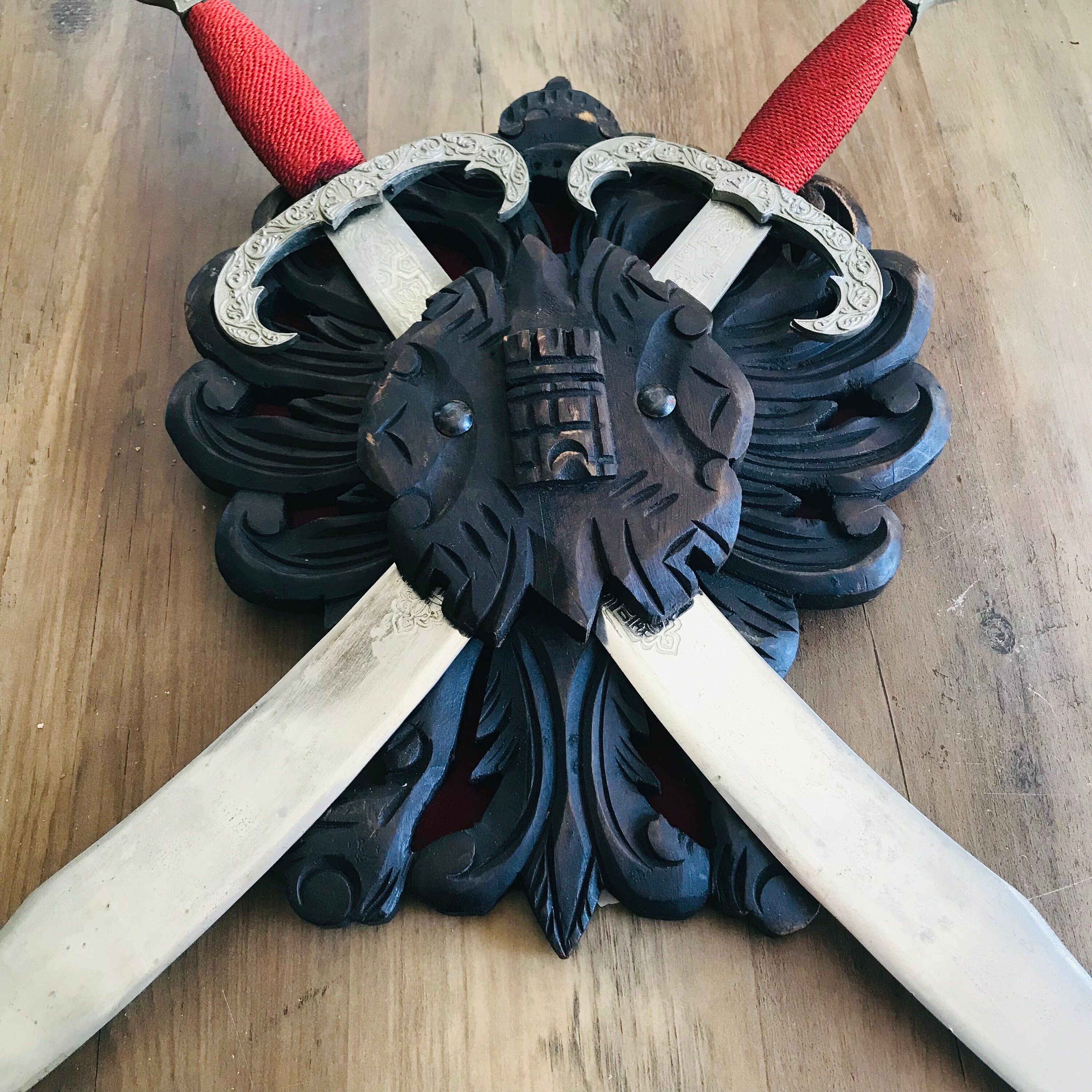 Rare Crossed Sabers Coat of Arms Crest of Toledo, Carved Walnut and ...
