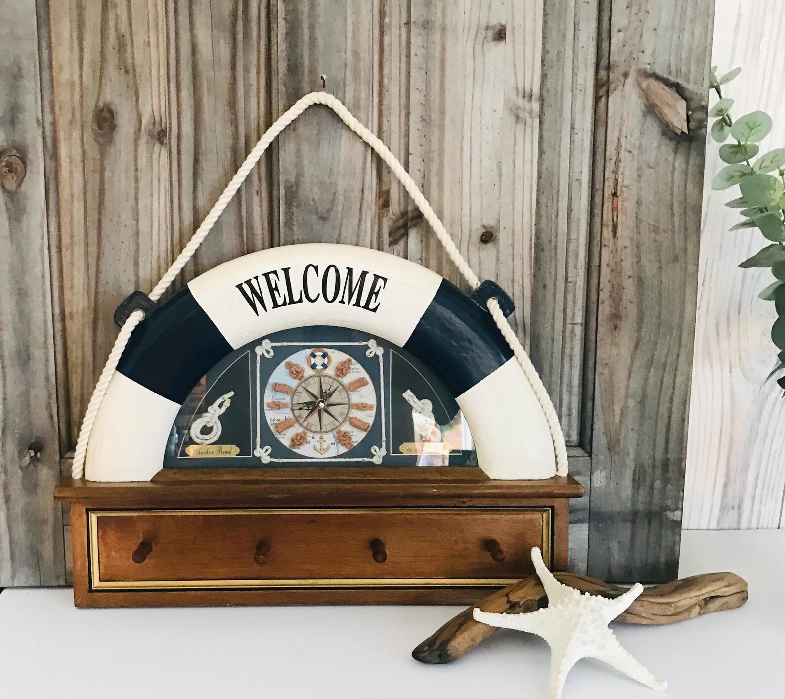 Vintage Life Buoy Coat Rack Clock, Welcome Life Buoy, Clock Buoy ...