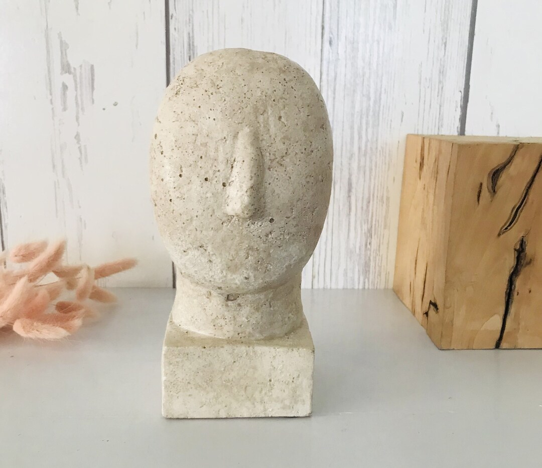 Carved Stone Cycladic Head on Cubic Base, Antique Reproduction, Rare ...