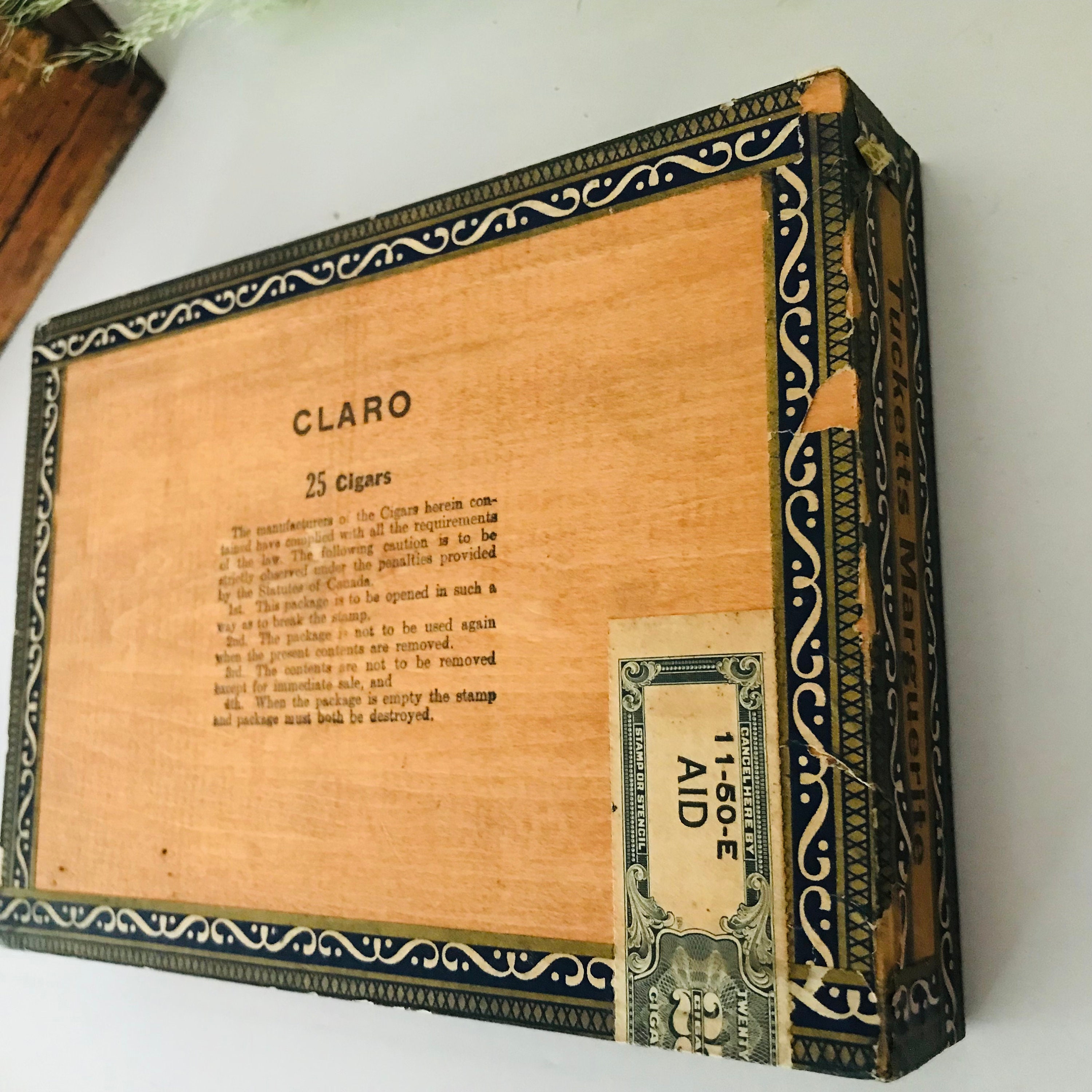 Antique Cigar Box, Antique Tucketts Marguerite Cigar Box, Wooden Cigar ...