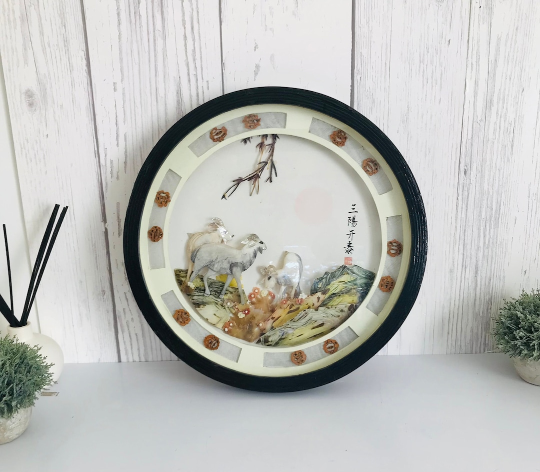 Vintage Chinese Shell Art Framed, Vintage Chinese 3D Shadow Box Shell ...