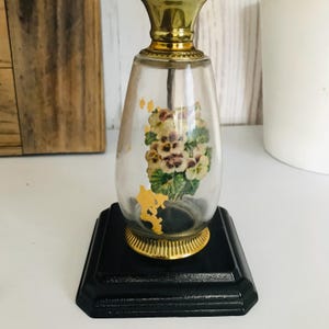 Antique Oil Lamp Reverse Painted Violets Glass Stem Cast Iron Base ...