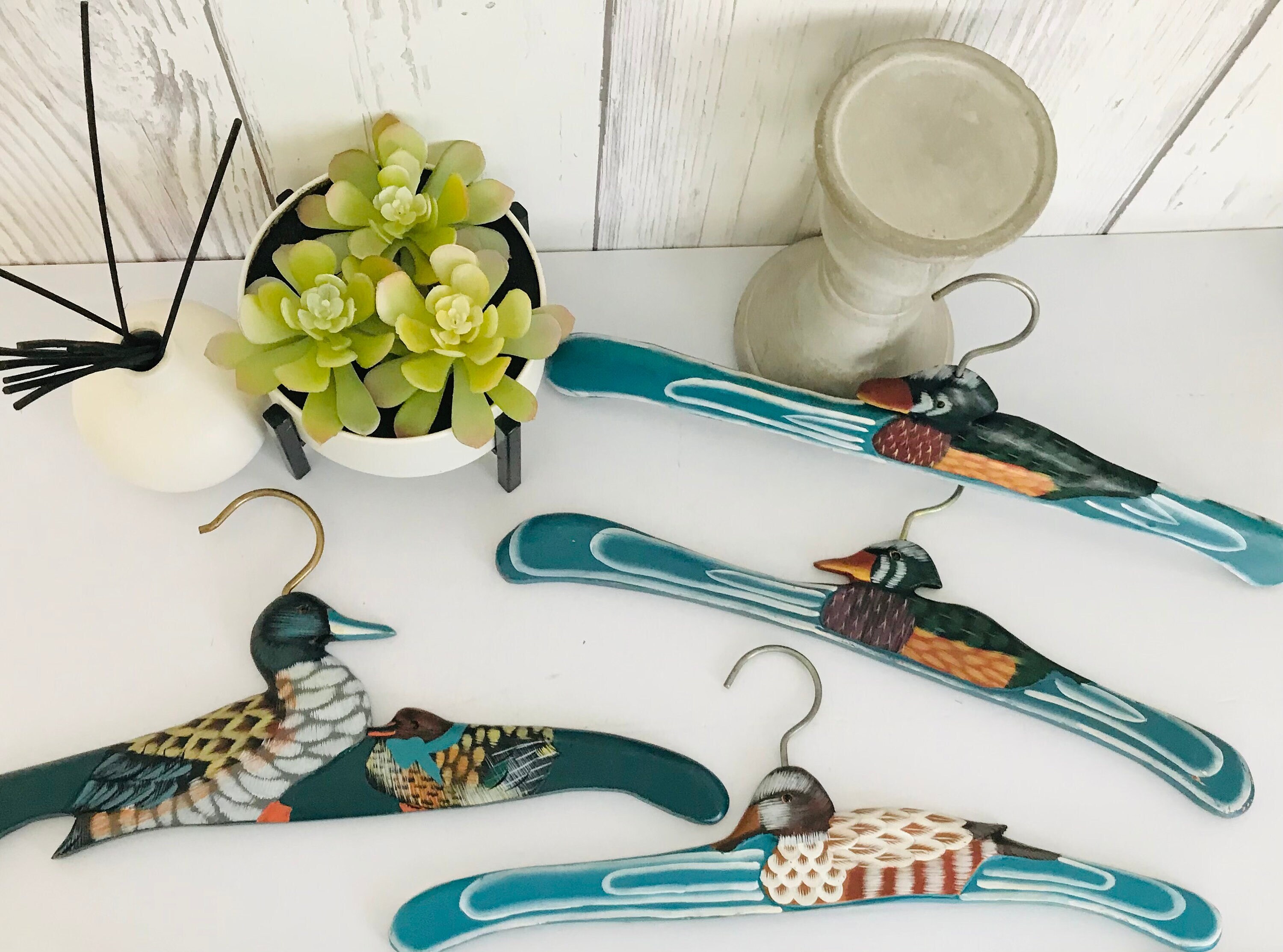 Vintage Wooden Duck Clothes Hanger Carved, Vintage Set of 4 Wooden Duck ...