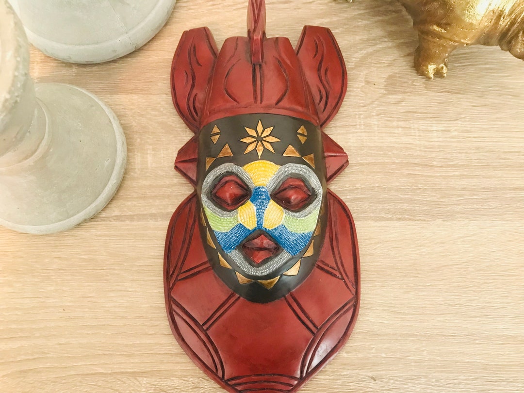Vintage Amarula Wild Fruit Bream Mask, African Carved Beaded Mask, Red ...