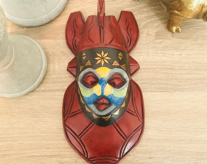 Vintage Amarula Wild Fruit Bream Mask, African Carved Beaded Mask, Red ...