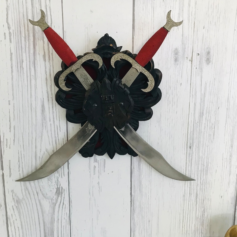 Rare Crossed Sabers Coat of Arms Crest of Toledo, Carved Walnut and ...