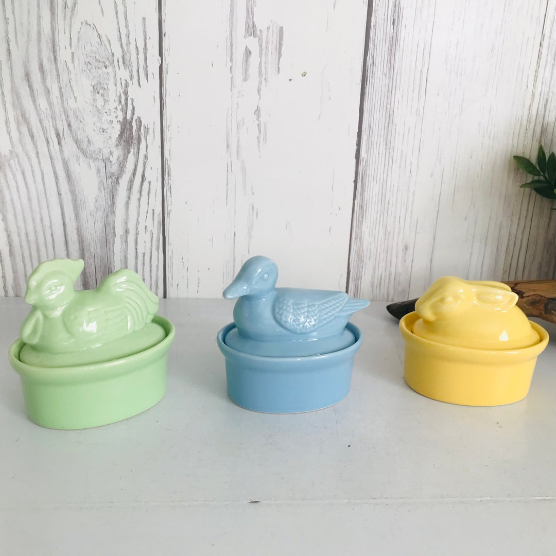 Vintage BIA Hen, Rabbit and Duck Ramekins, Ceramic Baking Cup, Glazed ...