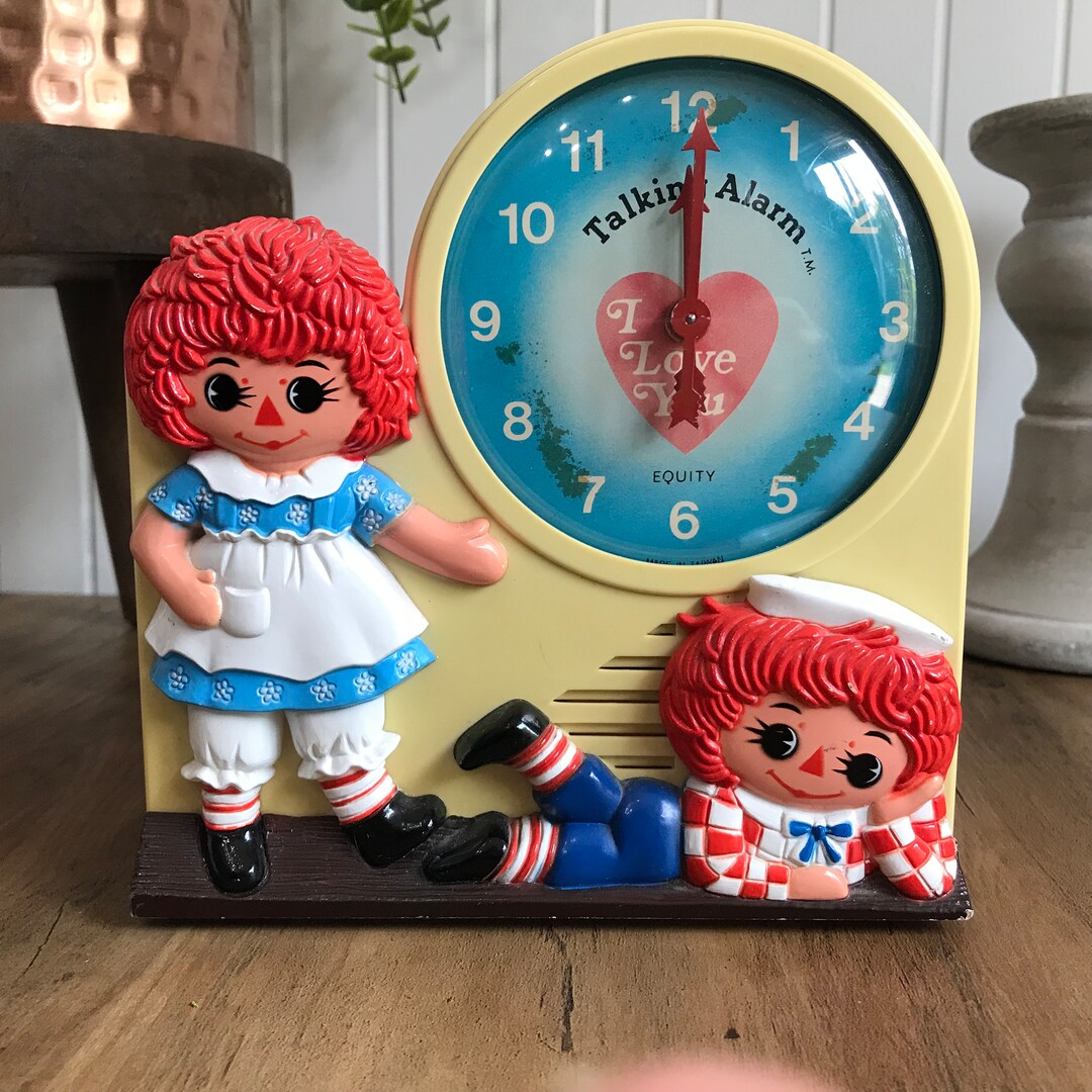 Janex Raggedy Ann and Andy Wind-up Talking Alarm Clock, 70's Vintage ...