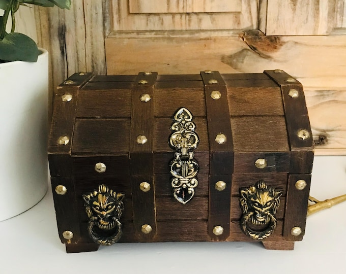 Vintage Treasure Chest Jewelry Box, Ornate Carved Wood Jewelry Chest ...