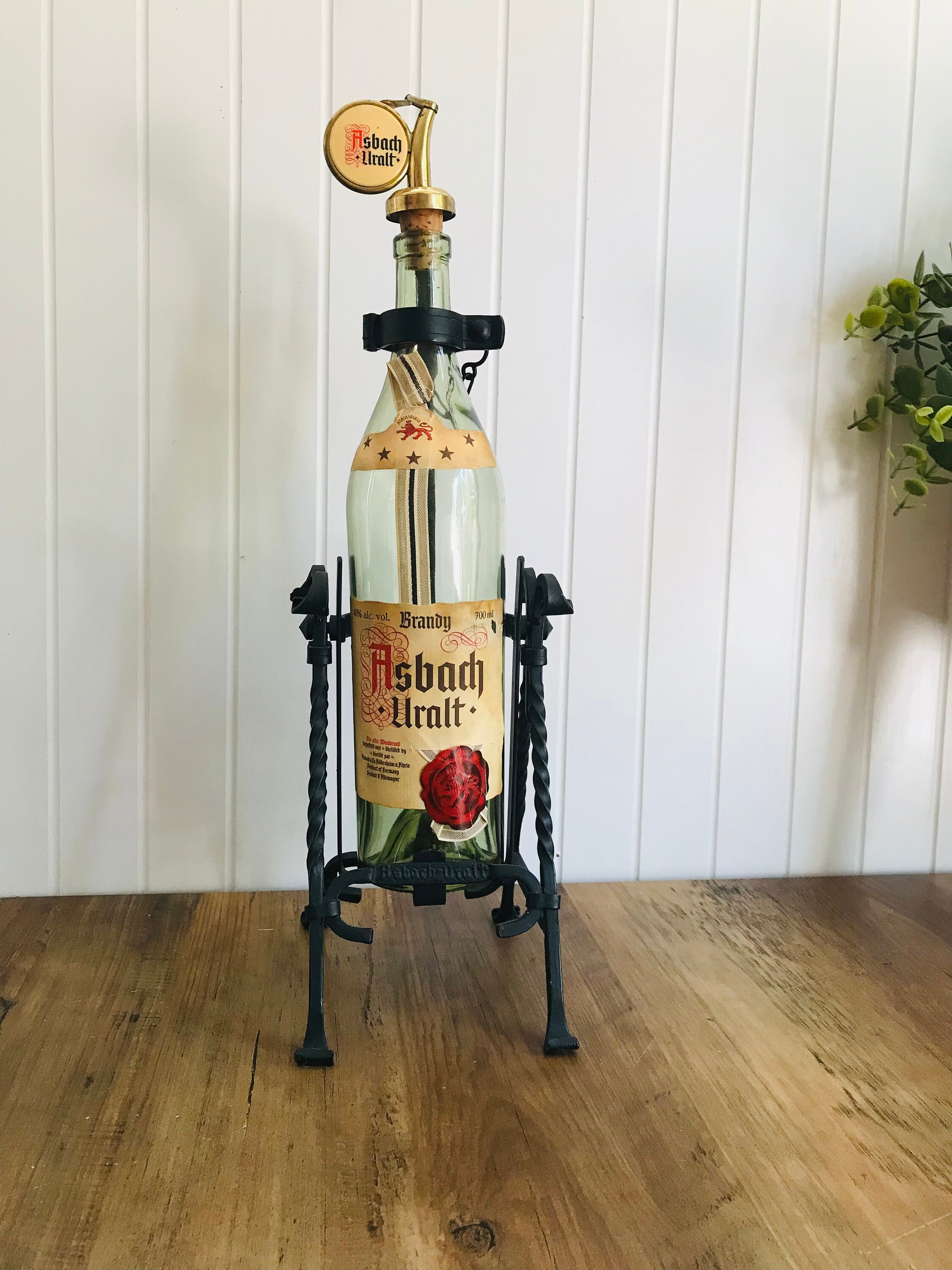 Asbach Uralt Rare Bottle and Iron Holder, German Cast Iron Cradle ...