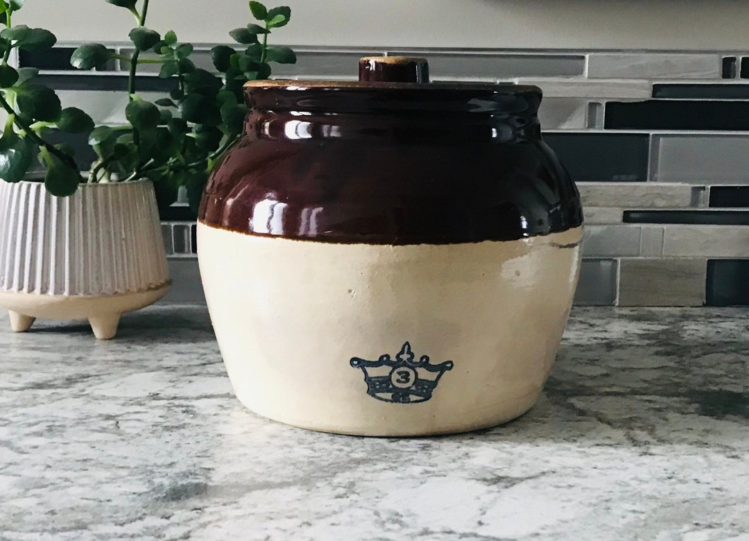 Antique Grès Beans Pot Jar With Lid and Handle, Robinson Ransbottom ...