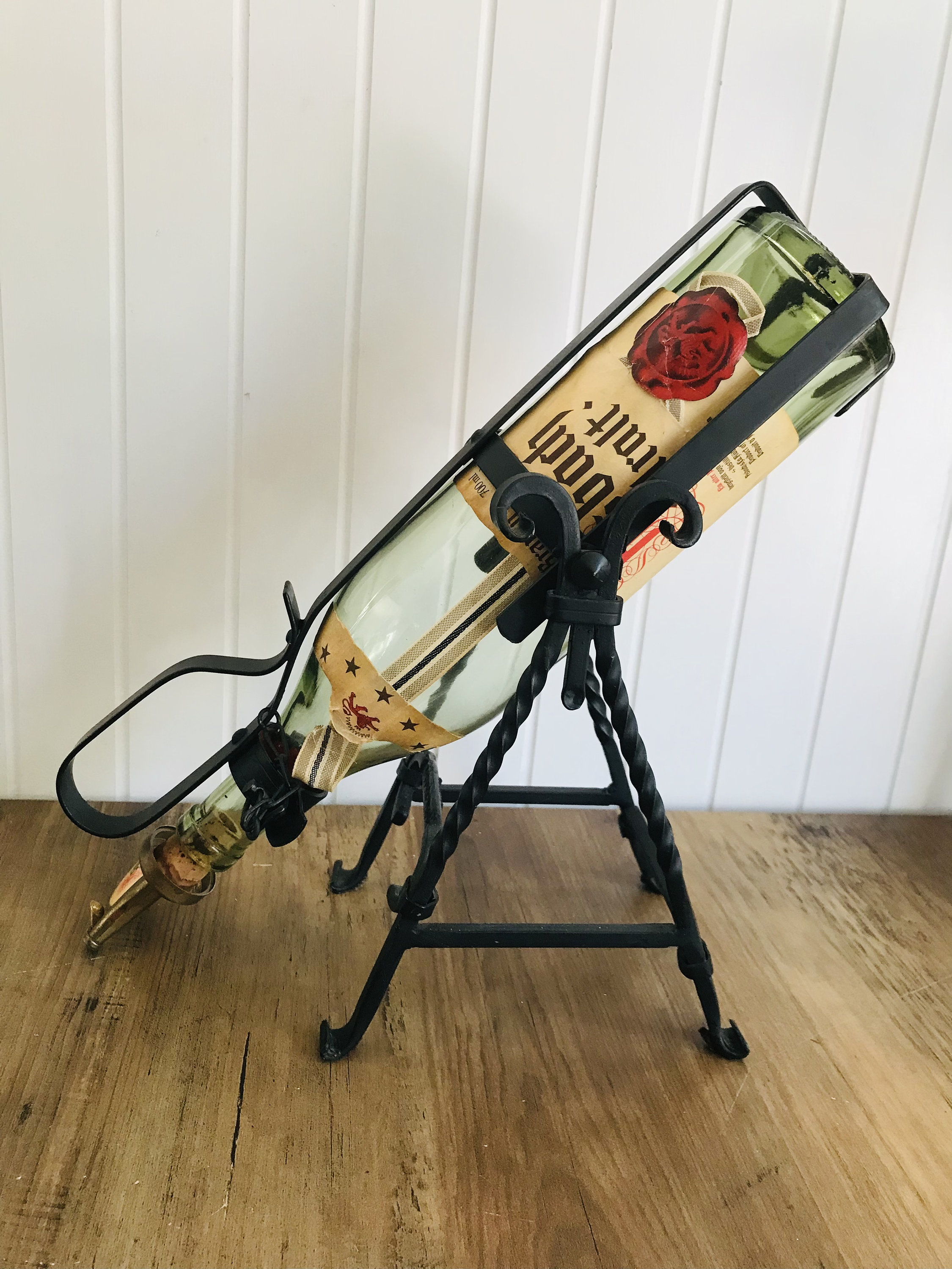 Asbach Uralt Rare Bottle and Iron Holder, German Cast Iron Cradle ...