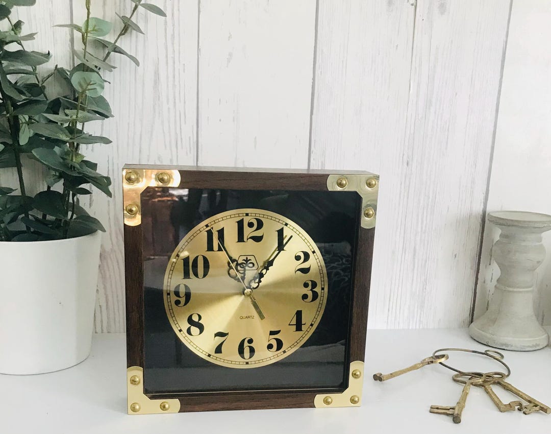 Vintage Pioneer Seed Wall Clock, Wooden and Brass Clock, Square Wall ...